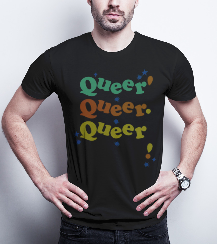 Queer Queer Queer Colorful Typography With Stars And Punctuation T-Shirt