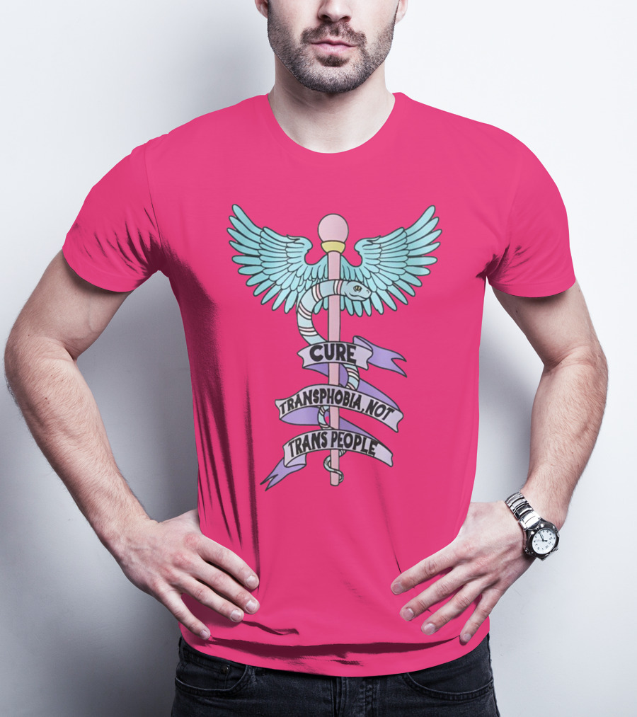 Target Pride Abprallen Cure Transphobia Not Trans People Caduceus Wings Snake Staff T-Shirt