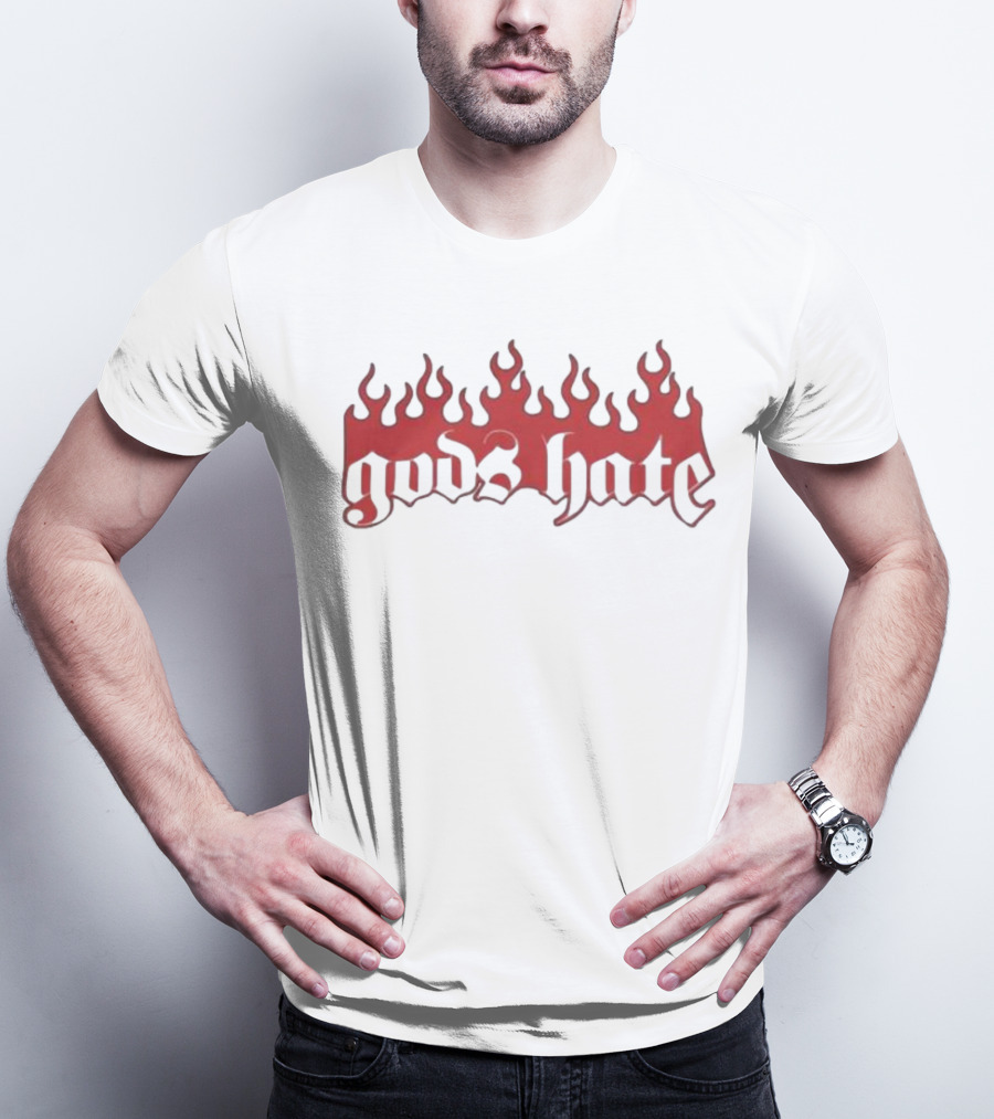 Gods Hate Flames Red Gothic Font T-Shirt