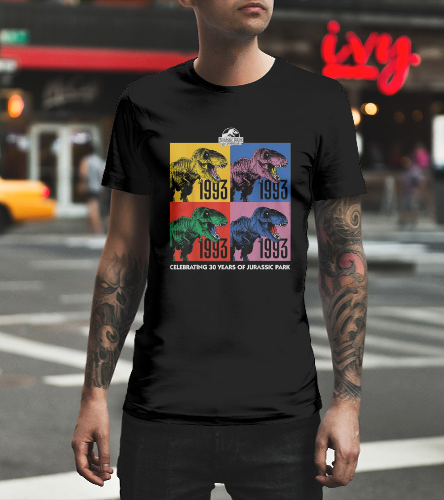 30 Years Of Jurassic Park 1993 Pop Art Dinosaur T-Shirt