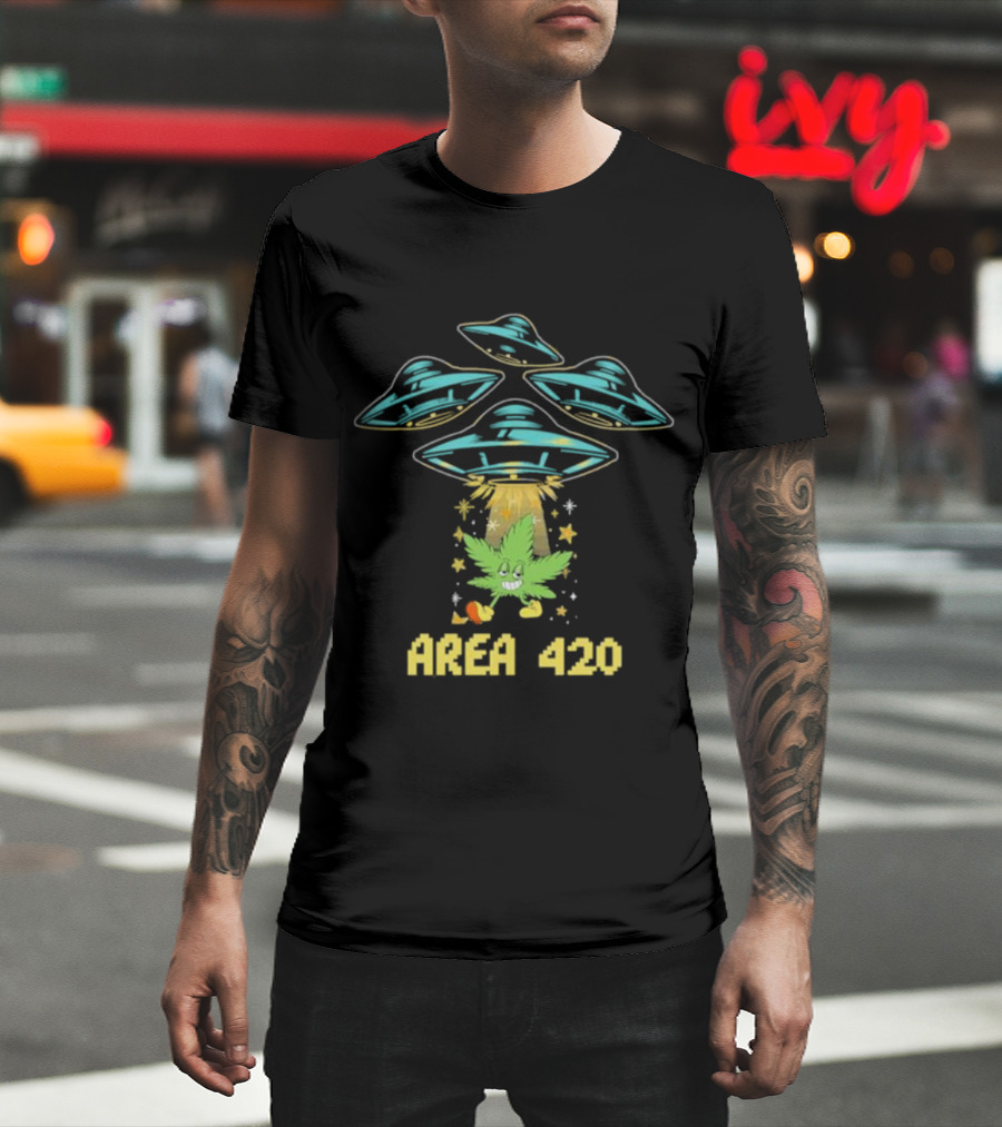 Area 420 UFO Weed Leaf Extraterrestrial Vibe T-Shirt