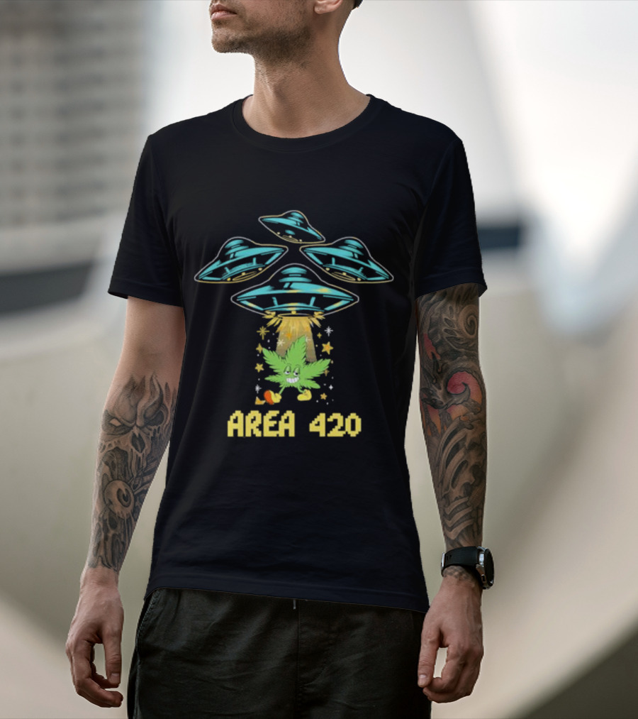Area 420 UFO Weed Leaf Extraterrestrial Vibe T-Shirt