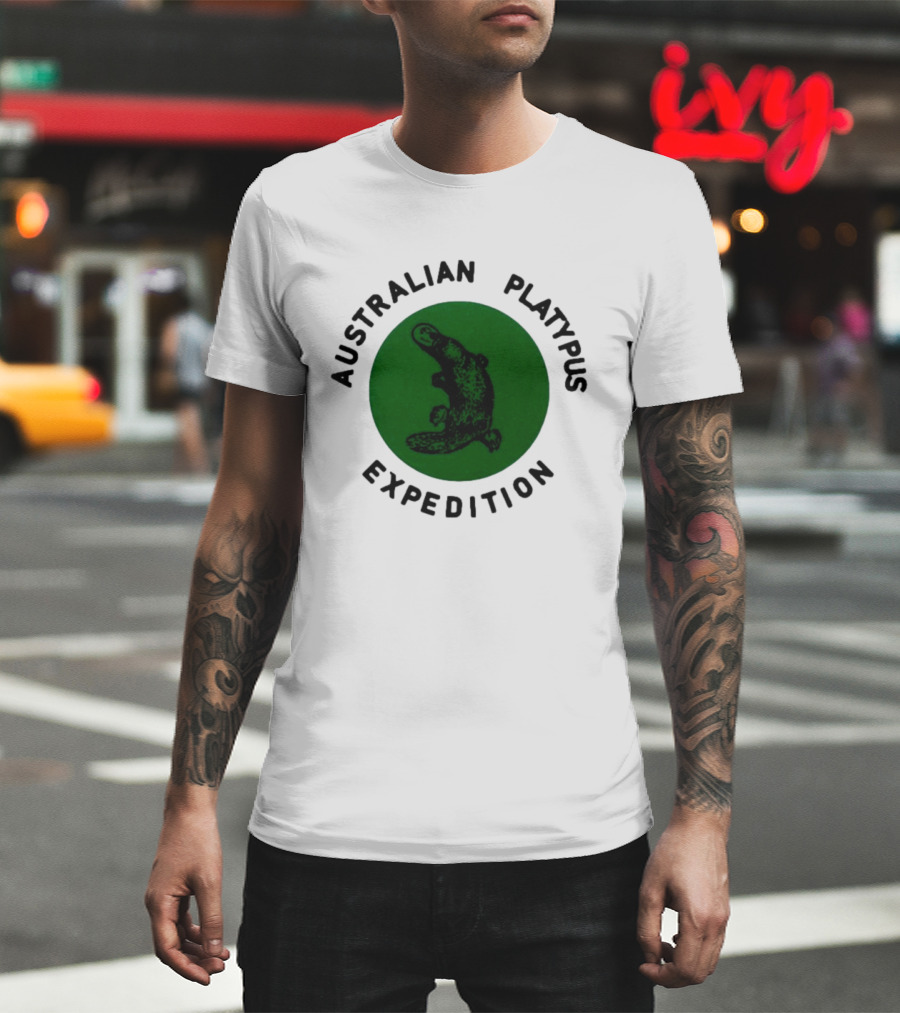 Australian Platypus Expedition Black Circle With Green Interior T-Shirt