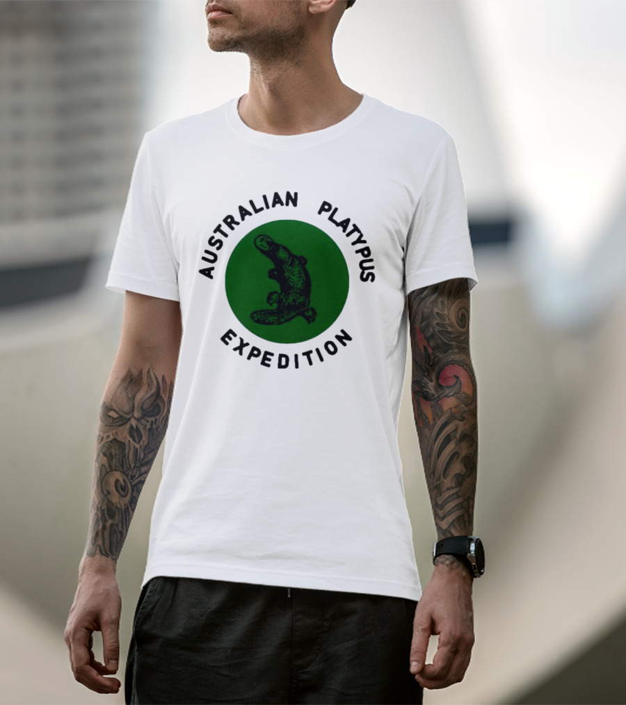 Australian Platypus Expedition Black Circle With Green Interior T-Shirt