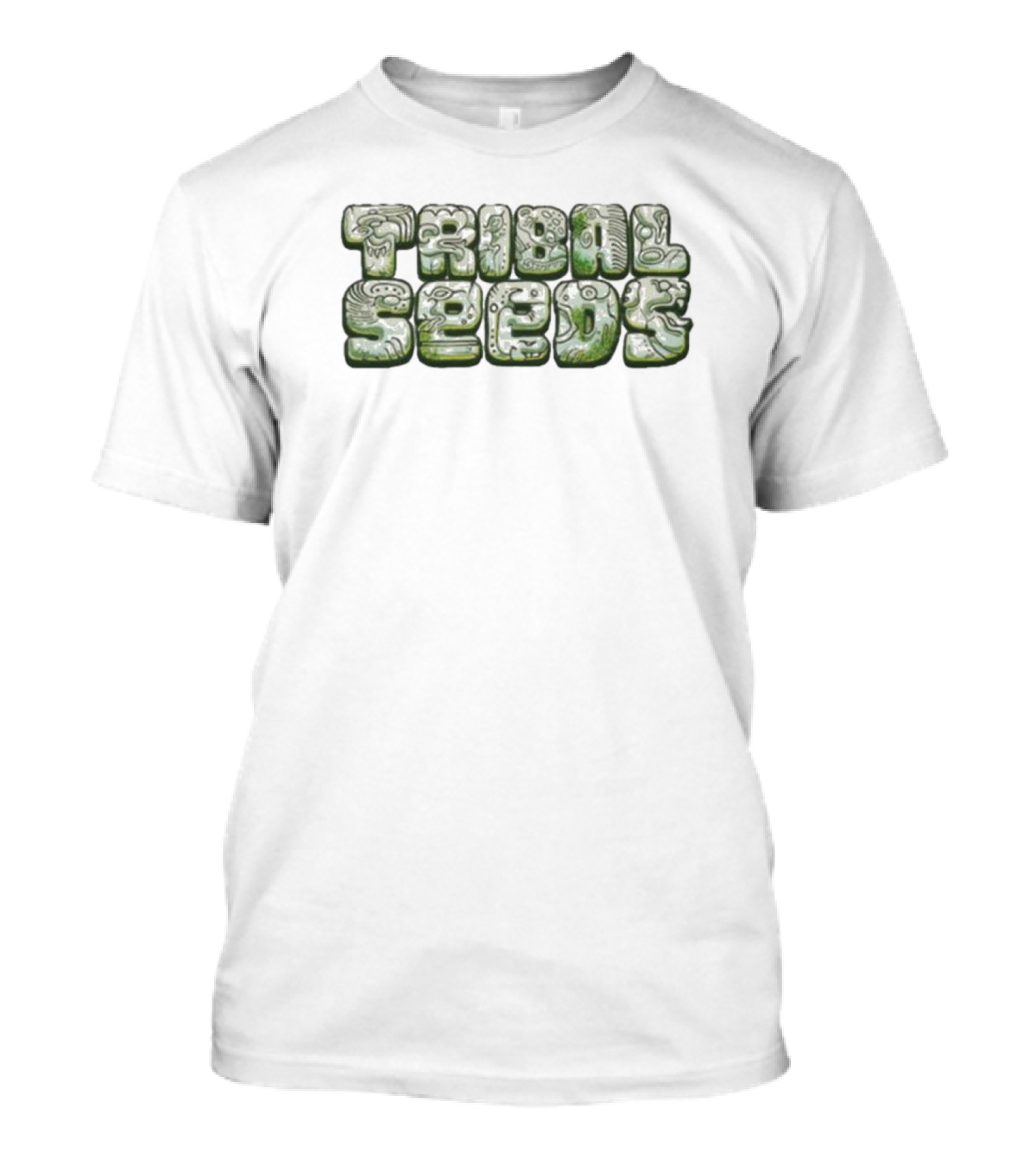 Green Tribal Seeds Cute Logo Textured Lettering T-Shirt