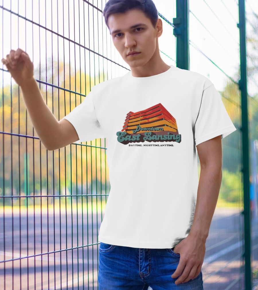 Downtown East Lansing Daytime Nighttime Anytime Retro Skyline T-Shirt