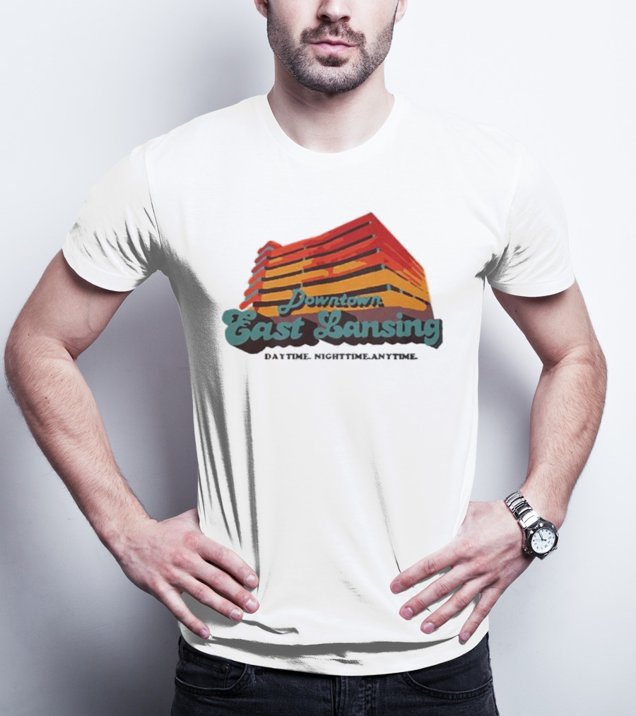 Downtown East Lansing Daytime Nighttime Anytime Retro Skyline T-Shirt