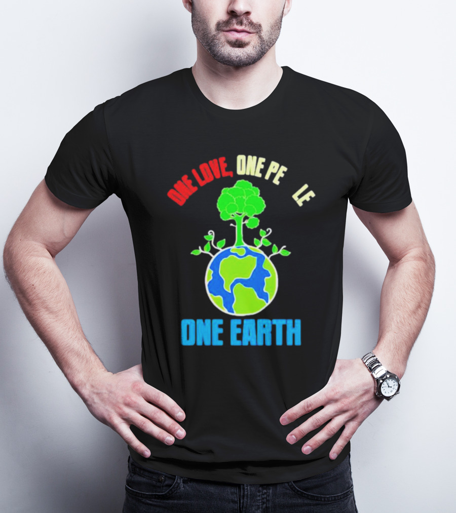 One Love One People One Earth Green Tree Globe Earth Day T-Shirt