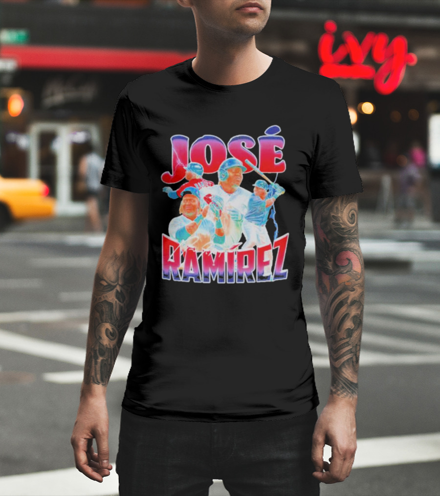 José Ramírez Signature Series Baseball Action Collage T-Shirt