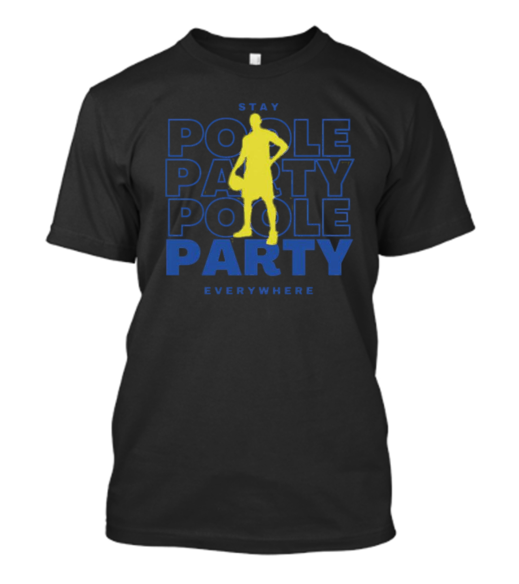 Stay Poole Party Everywhere Yellow Silhouette Navy Background Jordan Poole T-Shirt