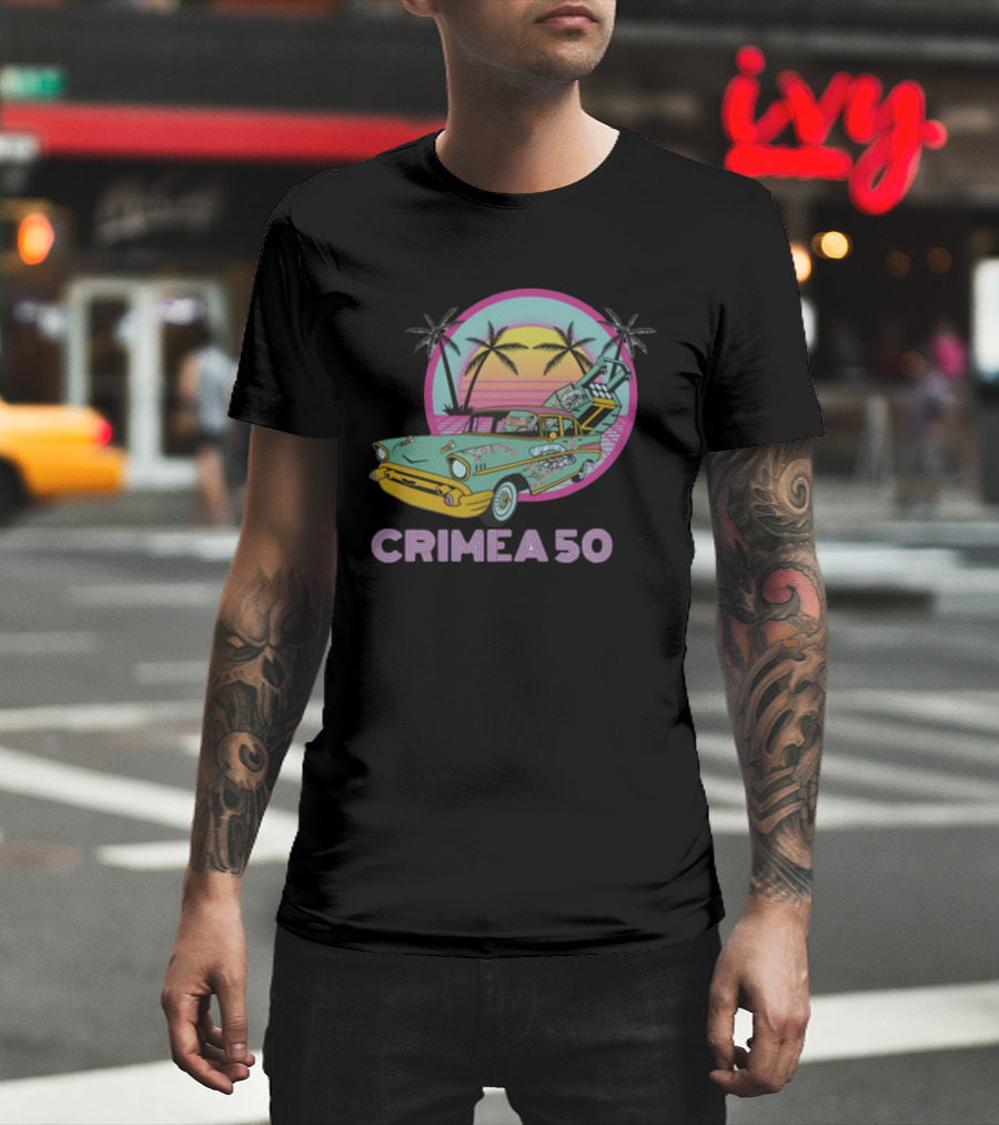 CRIMEA 50 NAFO HIMARS Vintage Sunset Car Scene T-Shirt