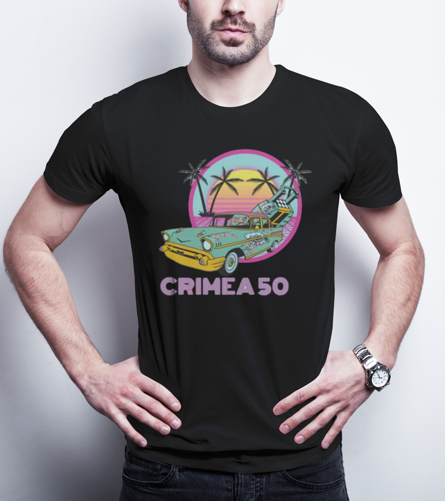 CRIMEA 50 NAFO HIMARS Vintage Sunset Car Scene T-Shirt