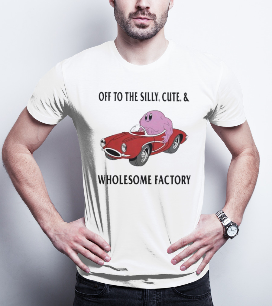 Off To The Silly, Cute, And Wholesome Factory With Cartoon Blob In Red Convertible T-Shirt