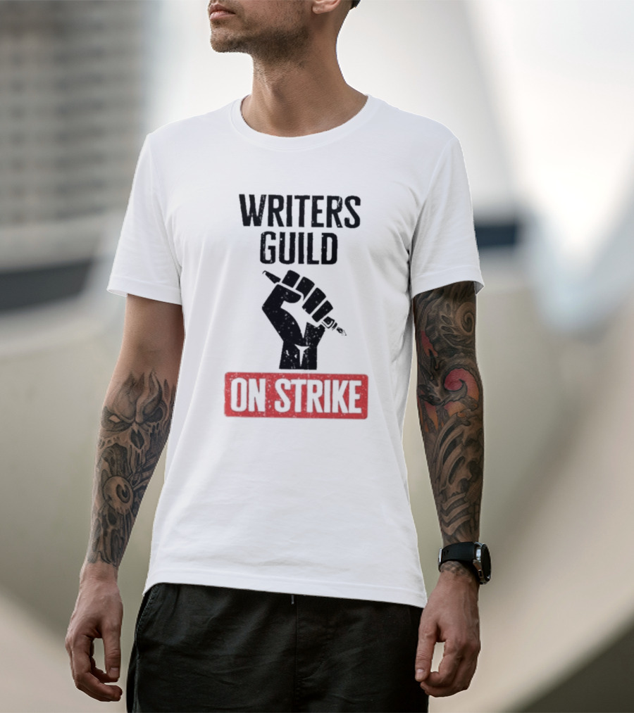 Writers Guild On Strike Protest Fist Holding Pen T-Shirt