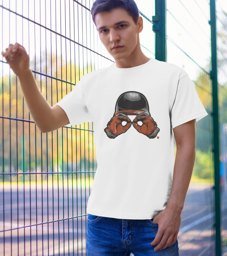 Baltimore Orioles Helmet And Gloves Holding Binoculars T-Shirt