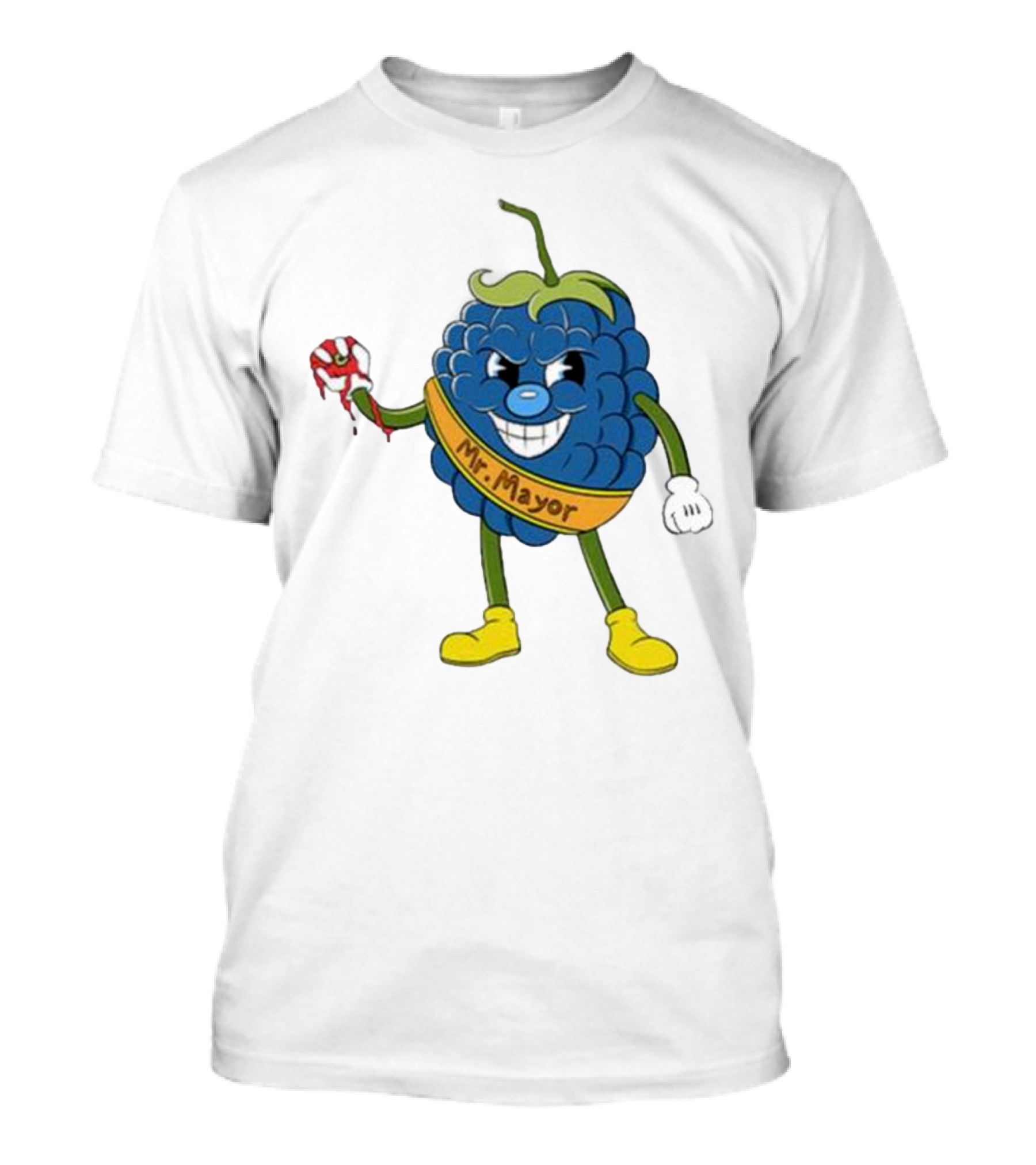 Blueberry Mr Mayor Holding Bleeding Hand Cartoon Character T-Shirt