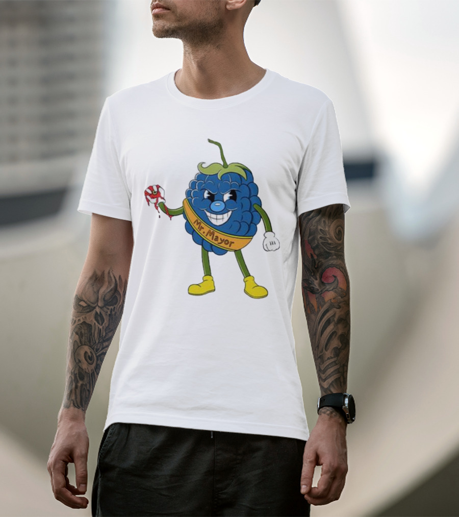 Blueberry Mr Mayor Holding Bleeding Hand Cartoon Character T-Shirt