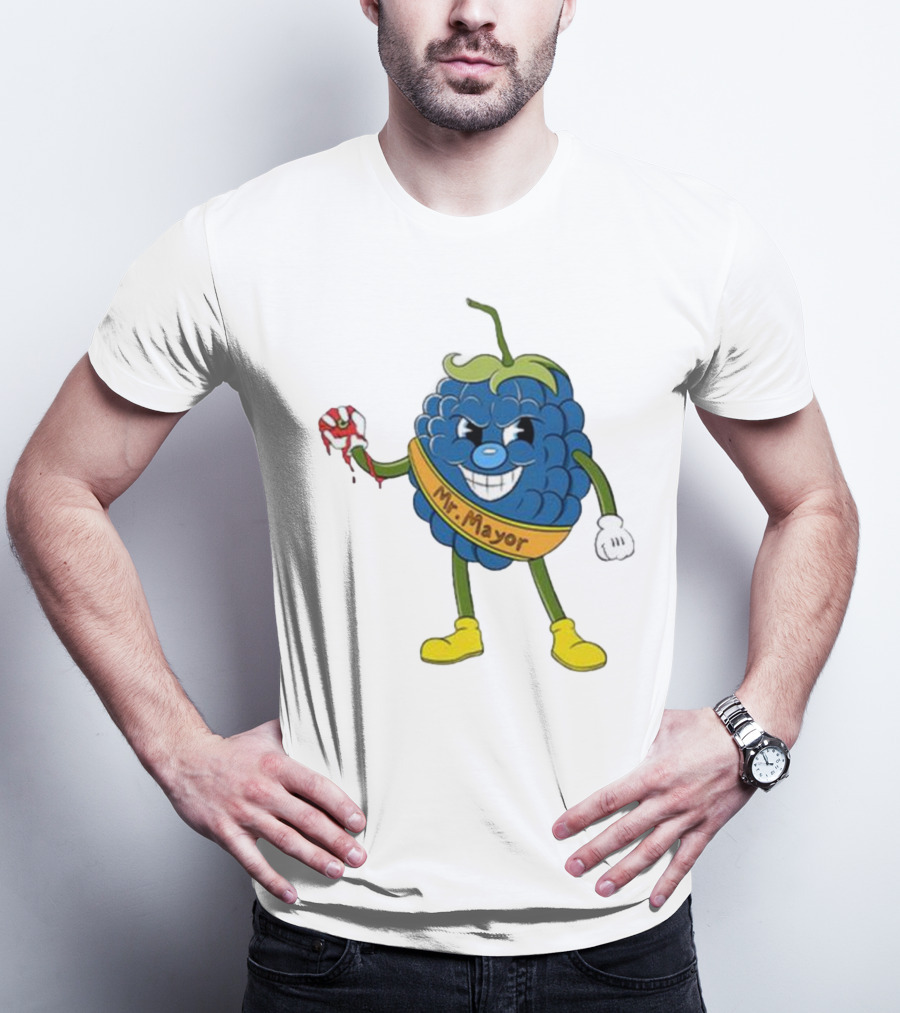 Blueberry Mr Mayor Holding Bleeding Hand Cartoon Character T-Shirt