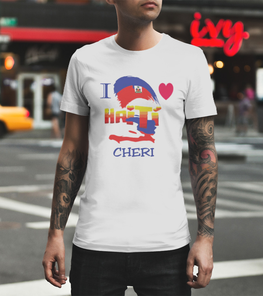 I Love Haiti Cheri Haitian Flag Heart T-Shirt