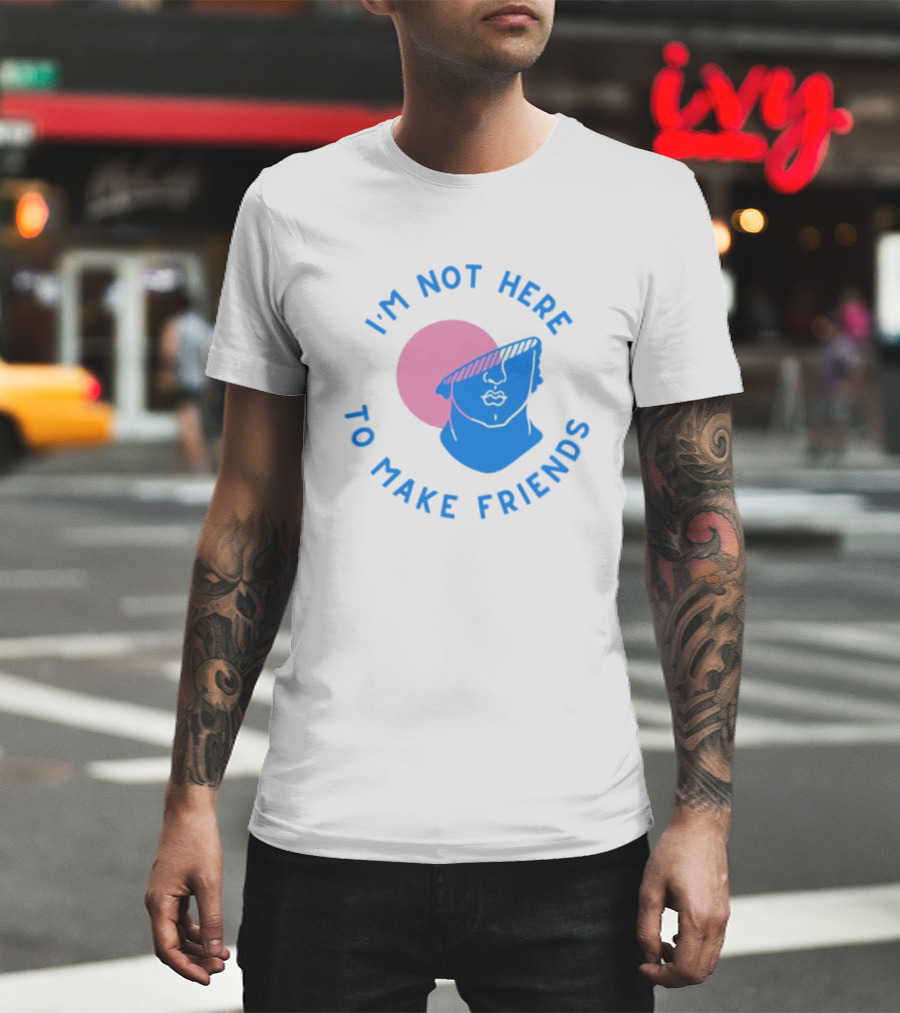 I’m Not Here To Make Friends Sam Smith Blue Pink Bust Sunglasses T-Shirt