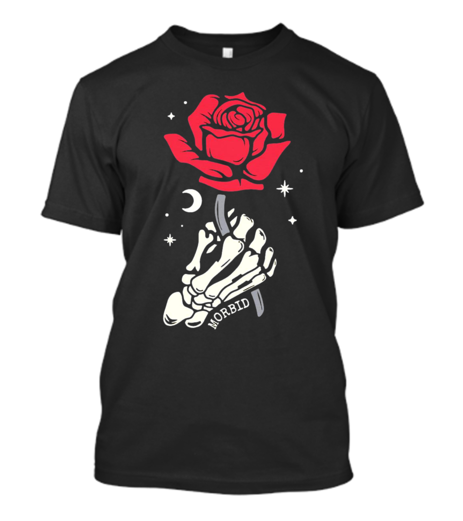 Morbid Skeleton Rose With Crescent Moon And Stars T-Shirt