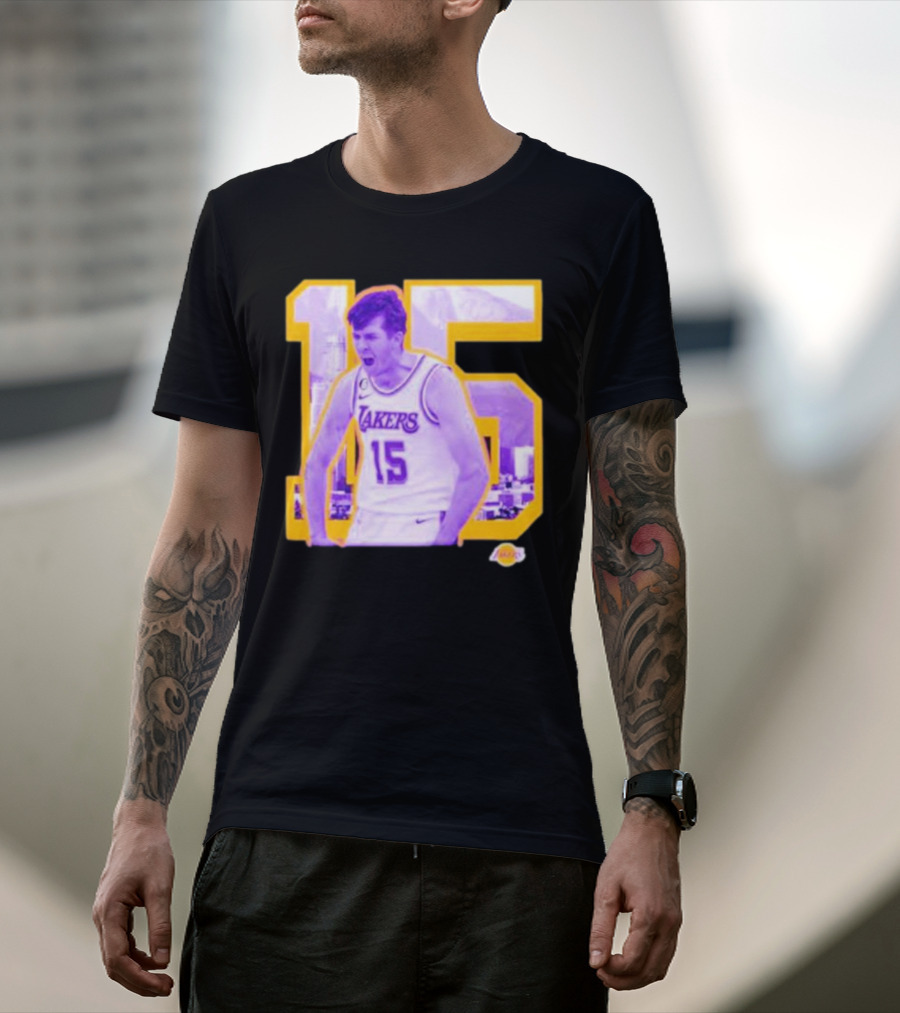 Los Angeles Lakers Austin Reaves 15 Skyline Background T-Shirt