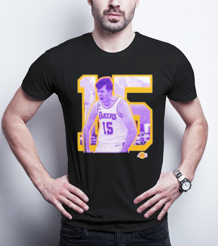 Los Angeles Lakers Austin Reaves 15 Skyline Background T-Shirt