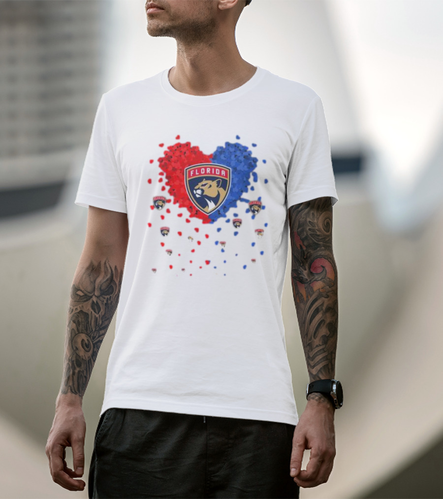 Florida Panthers Heart Logo Red Blue Paws T-Shirt