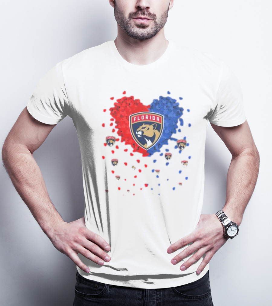 Florida Panthers Heart Logo Red Blue Paws T-Shirt