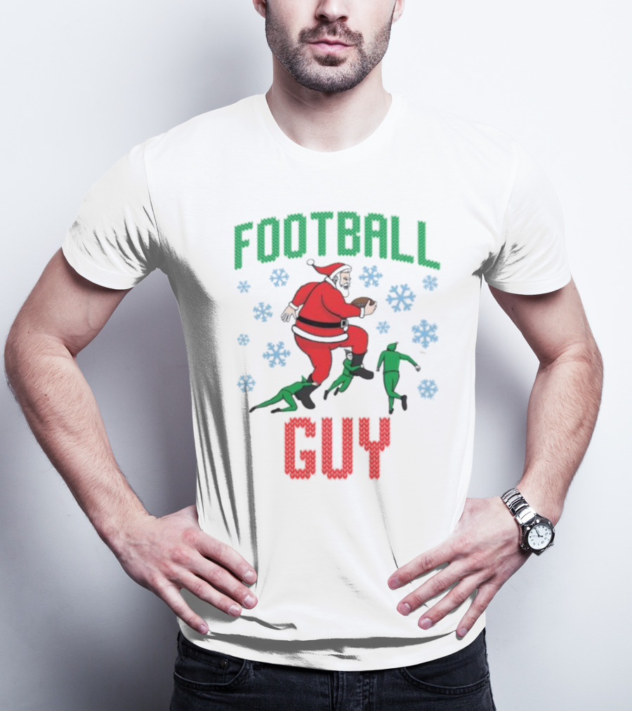 FOOTBALL GUY Santa Running With Football And Snowflakes T-Shirt