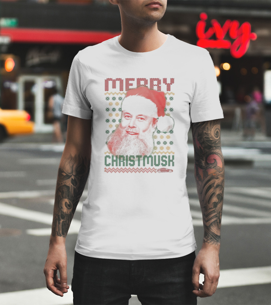 Merry Christmusk Santa Hat Beard Christmas Car T-Shirt