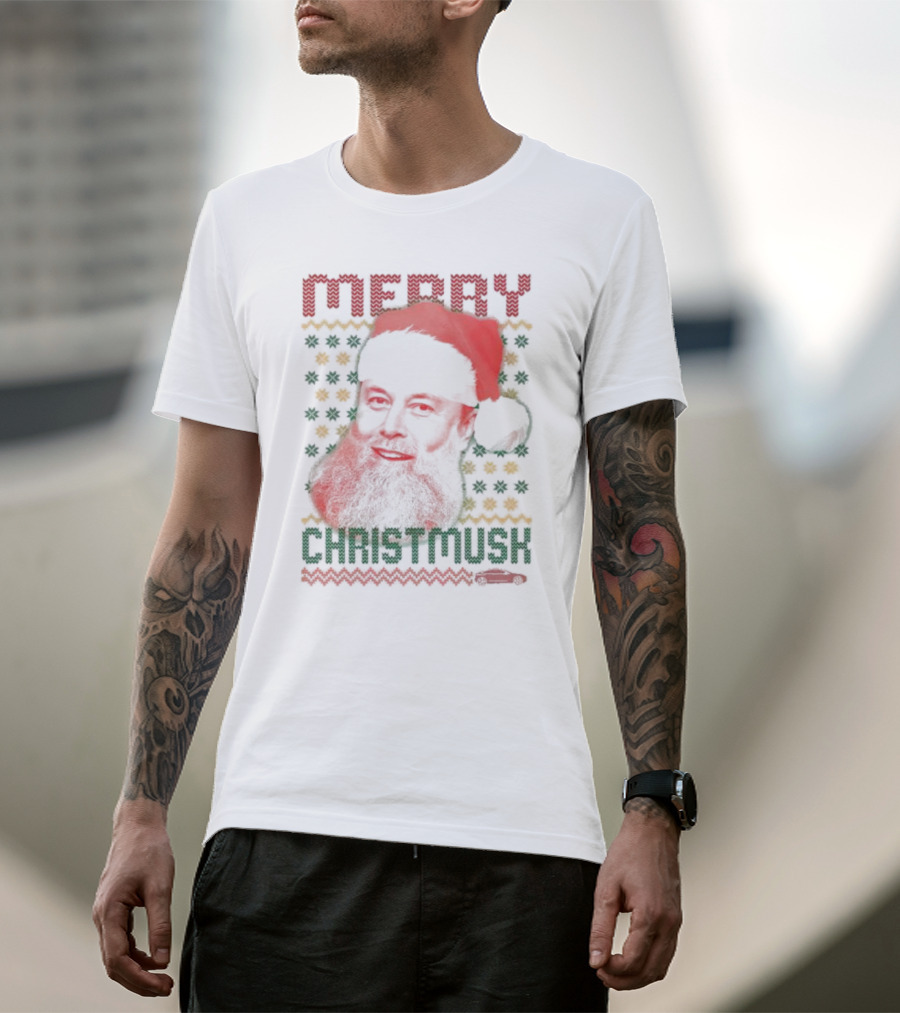 Merry Christmusk Santa Hat Beard Christmas Car T-Shirt