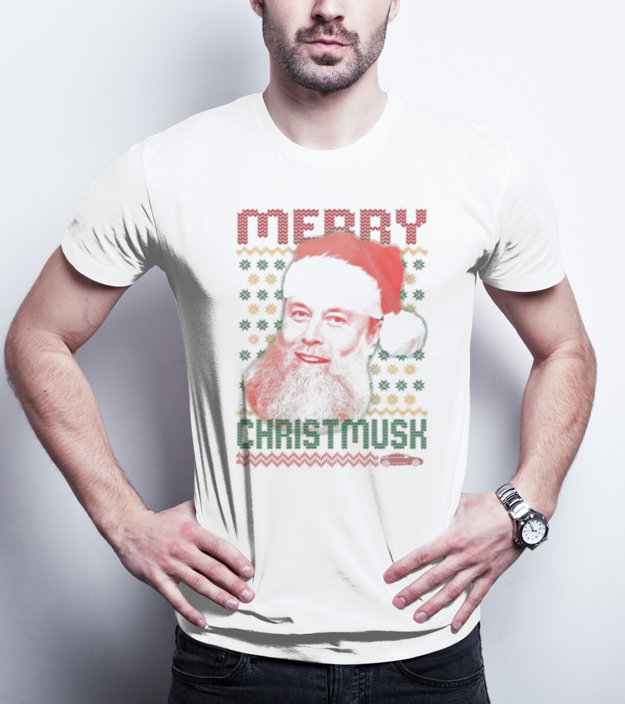 Merry Christmusk Santa Hat Beard Christmas Car T-Shirt