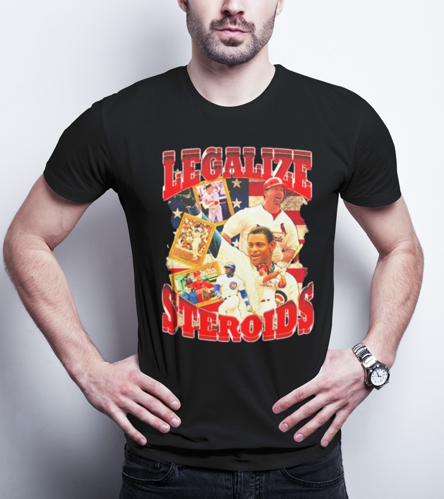 Legalize Steroids Baseball Iconography Retro USA Flag T-Shirt