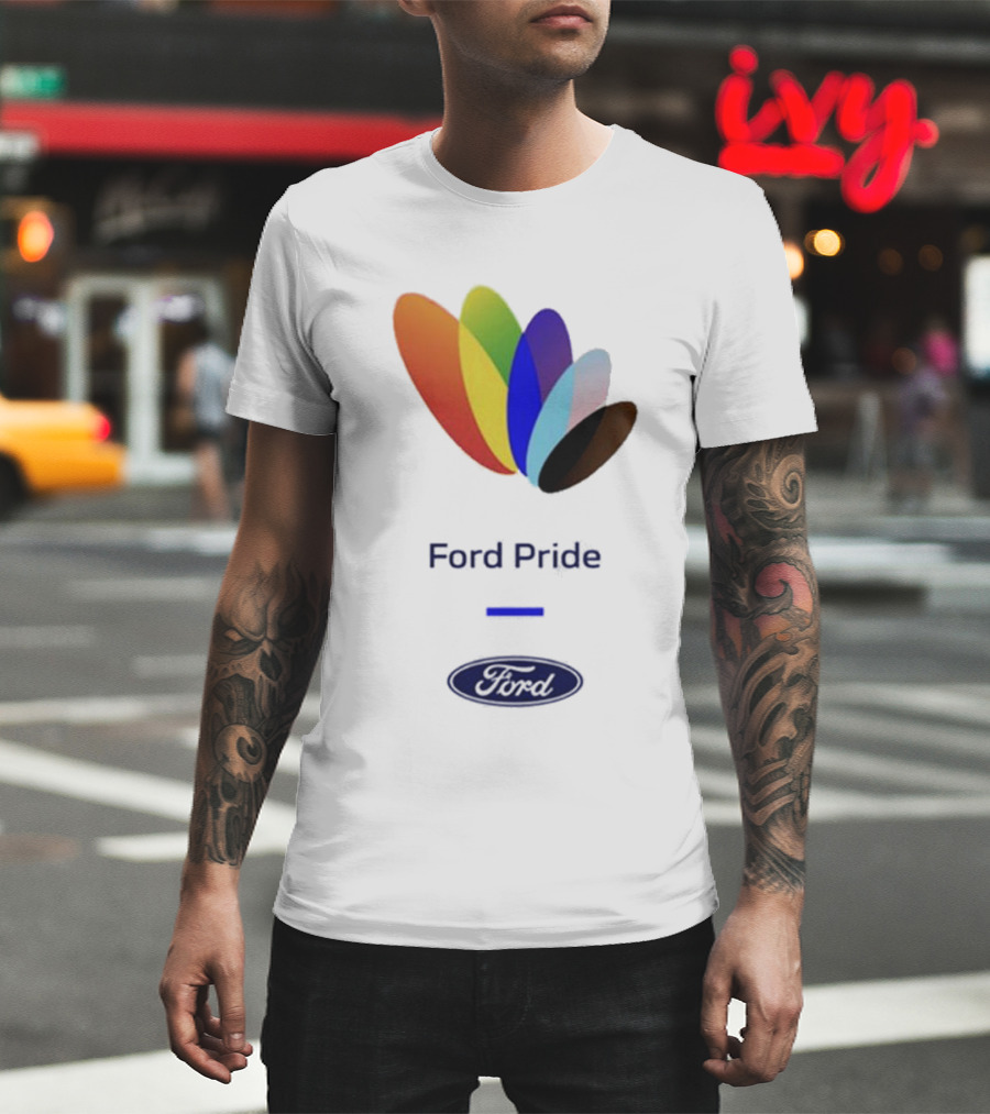 Ford Pride Typography Over Rainbow Petals T-Shirt