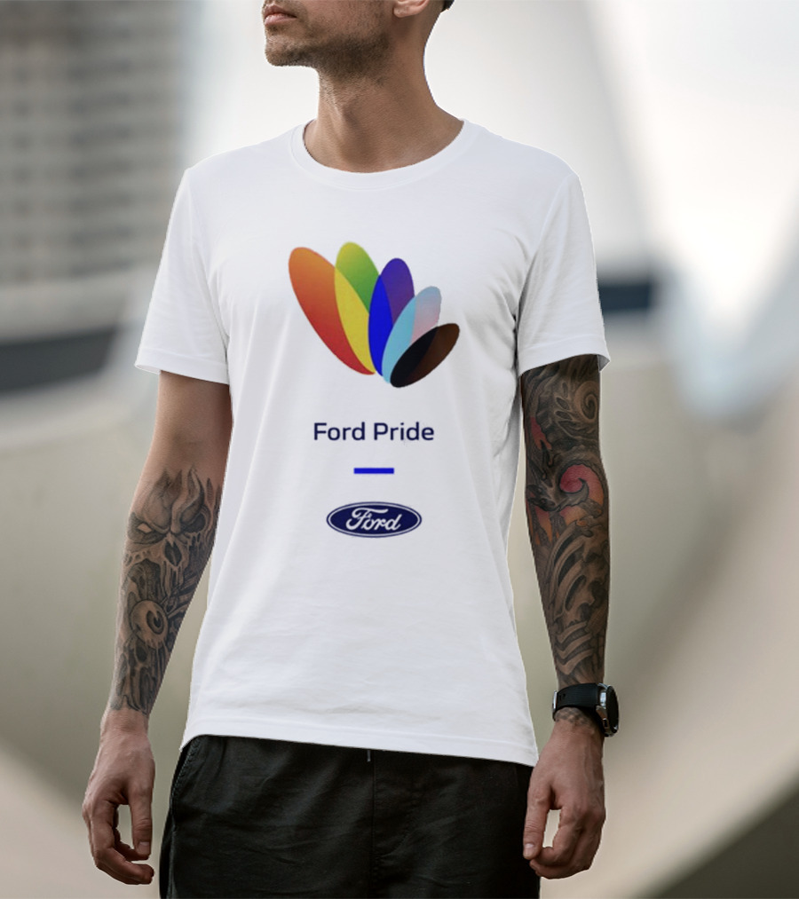 Ford Pride Typography Over Rainbow Petals T-Shirt
