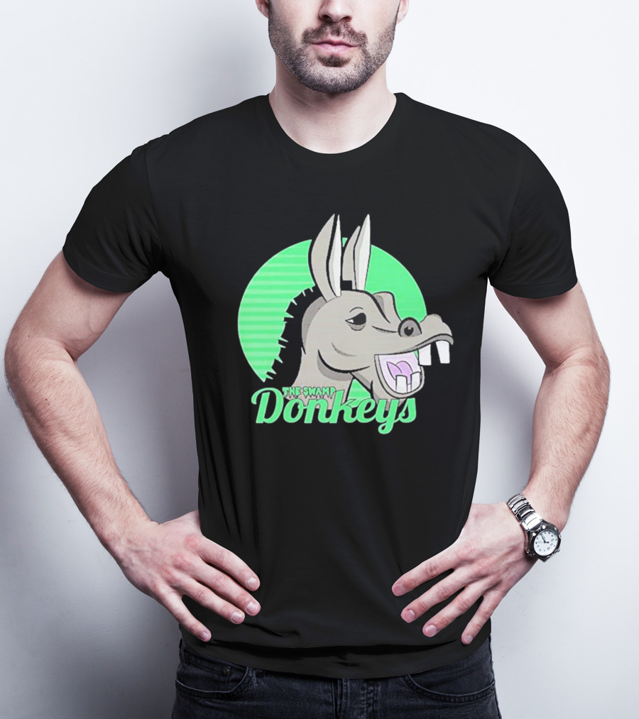 The Swamp Donkeys Green Logo Icon With Donkey Face T-Shirt