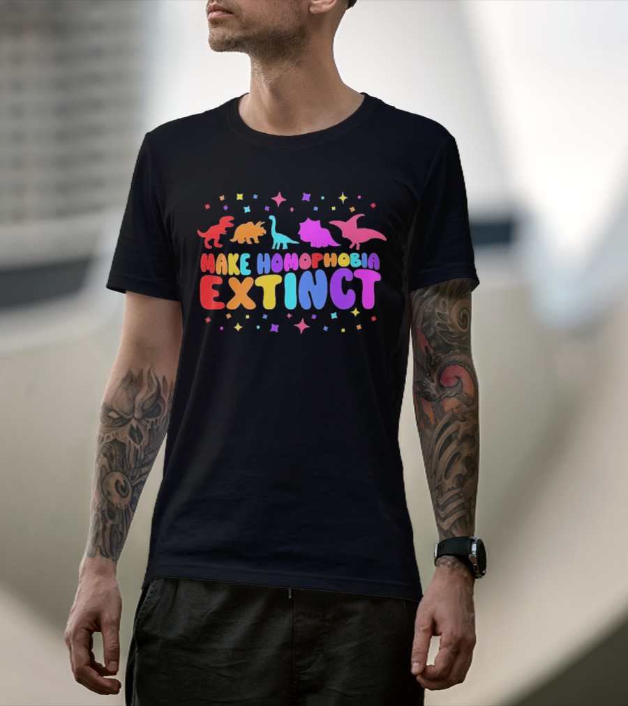 Make Homophobia Extinct Rainbow Dinosaurs Gay Pride T-Shirt