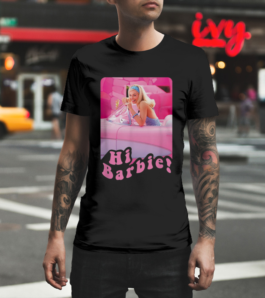 Barbie The Movie Hi Barbie Pink Car Scene T-Shirt