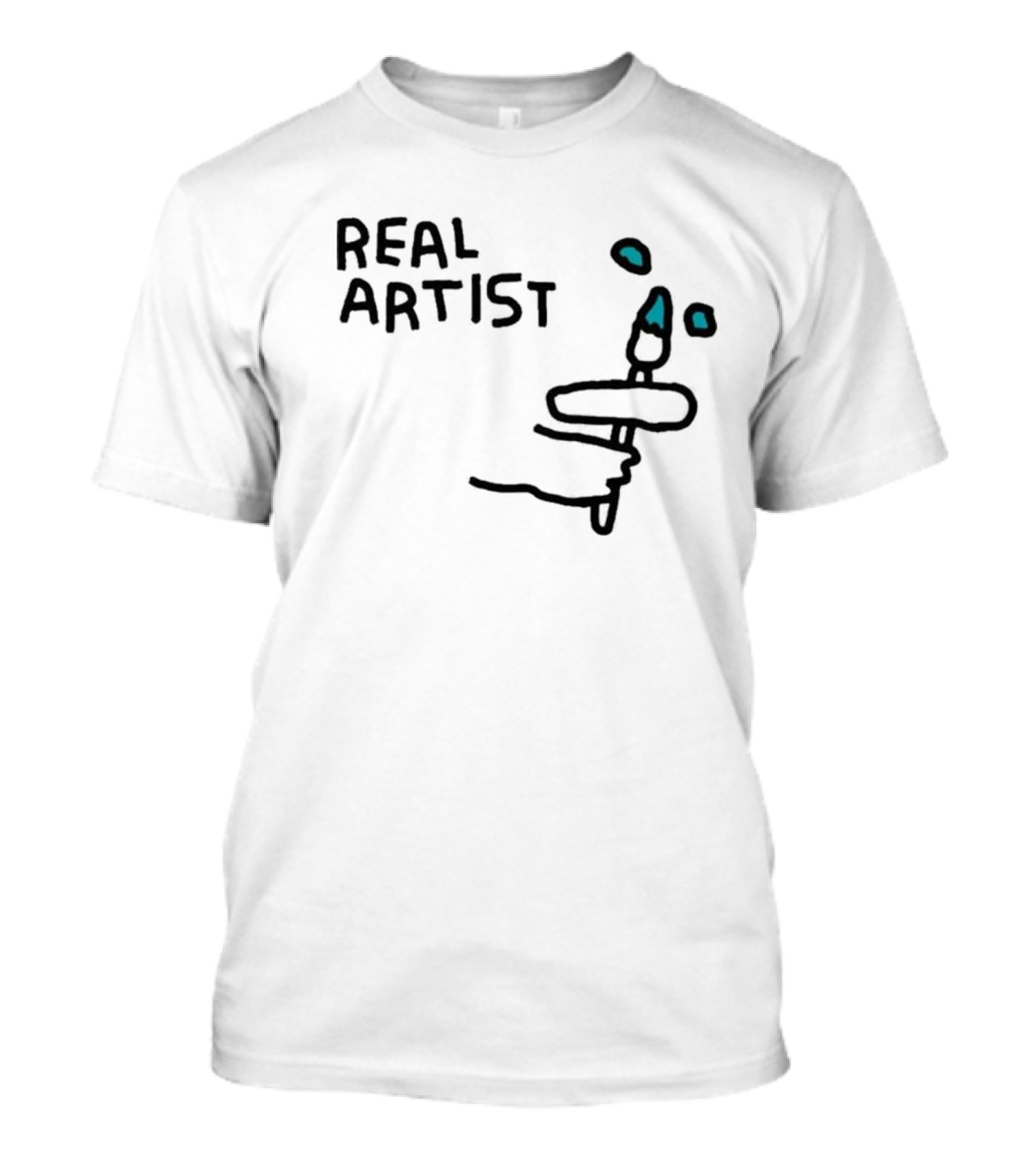 REAL ARTIST Paint Brush Hand Drawing Blue Paint Drops T-Shirt