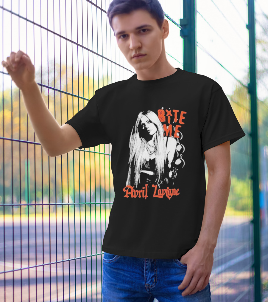 Avril Lavigne Bite Me Black And White Grunge T-Shirt