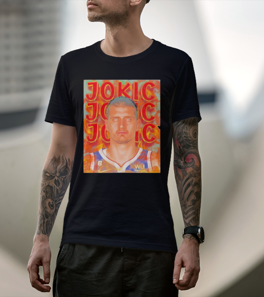 Jokic Fire Flames Photo Basketball T-Shirt