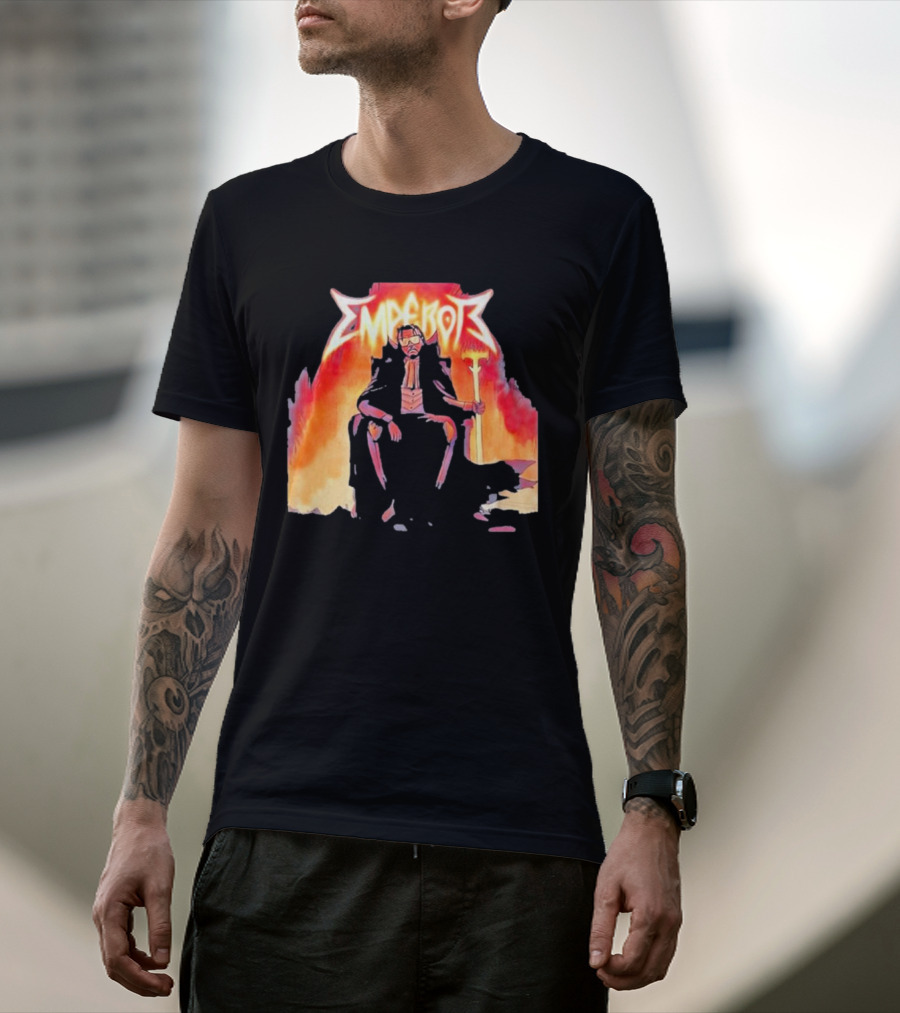 Don Temp Emperor Throne With Gothic Style Flames And Cape T-Shirt