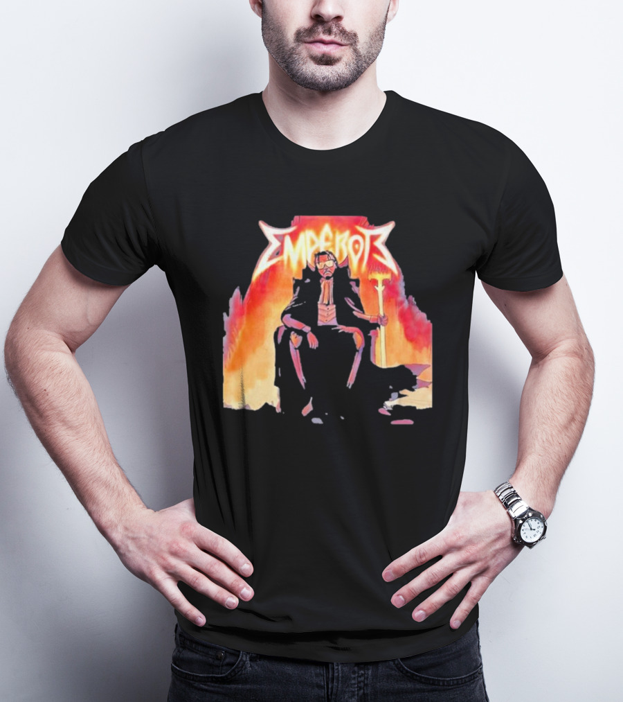 Don Temp Emperor Throne With Gothic Style Flames And Cape T-Shirt