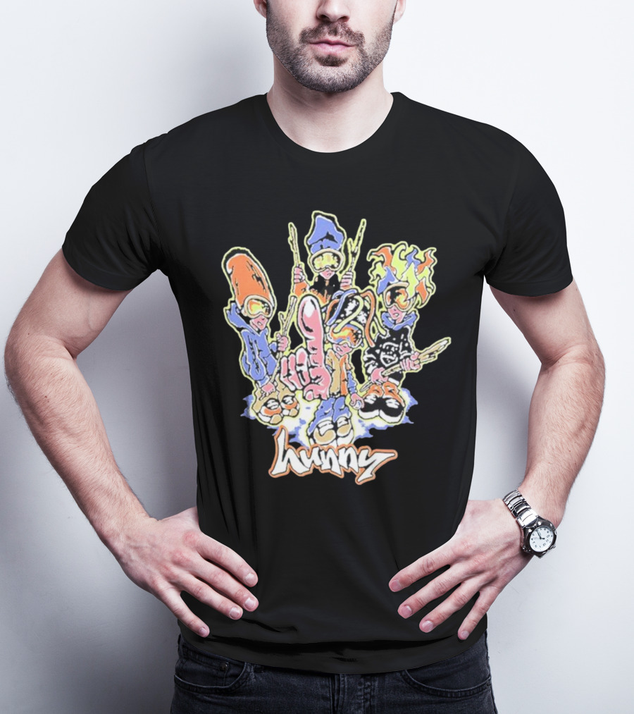 Hunny The Band Cartoon Characters And Hand Gesture T-Shirt