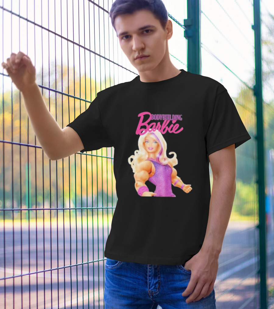 Bodybuilding Barbie Doll Strong Female Icon In Pink T-Shirt