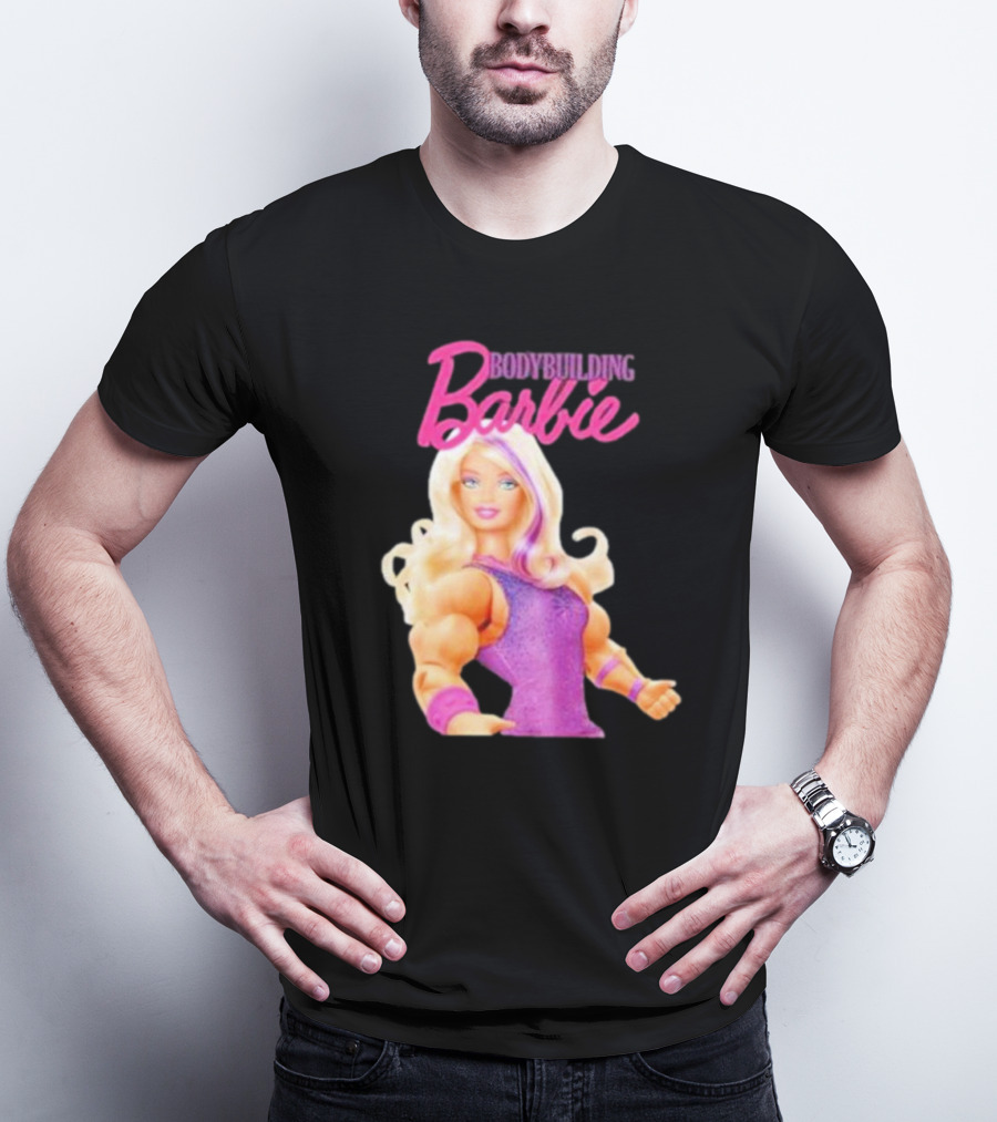 Bodybuilding Barbie Doll Strong Female Icon In Pink T-Shirt