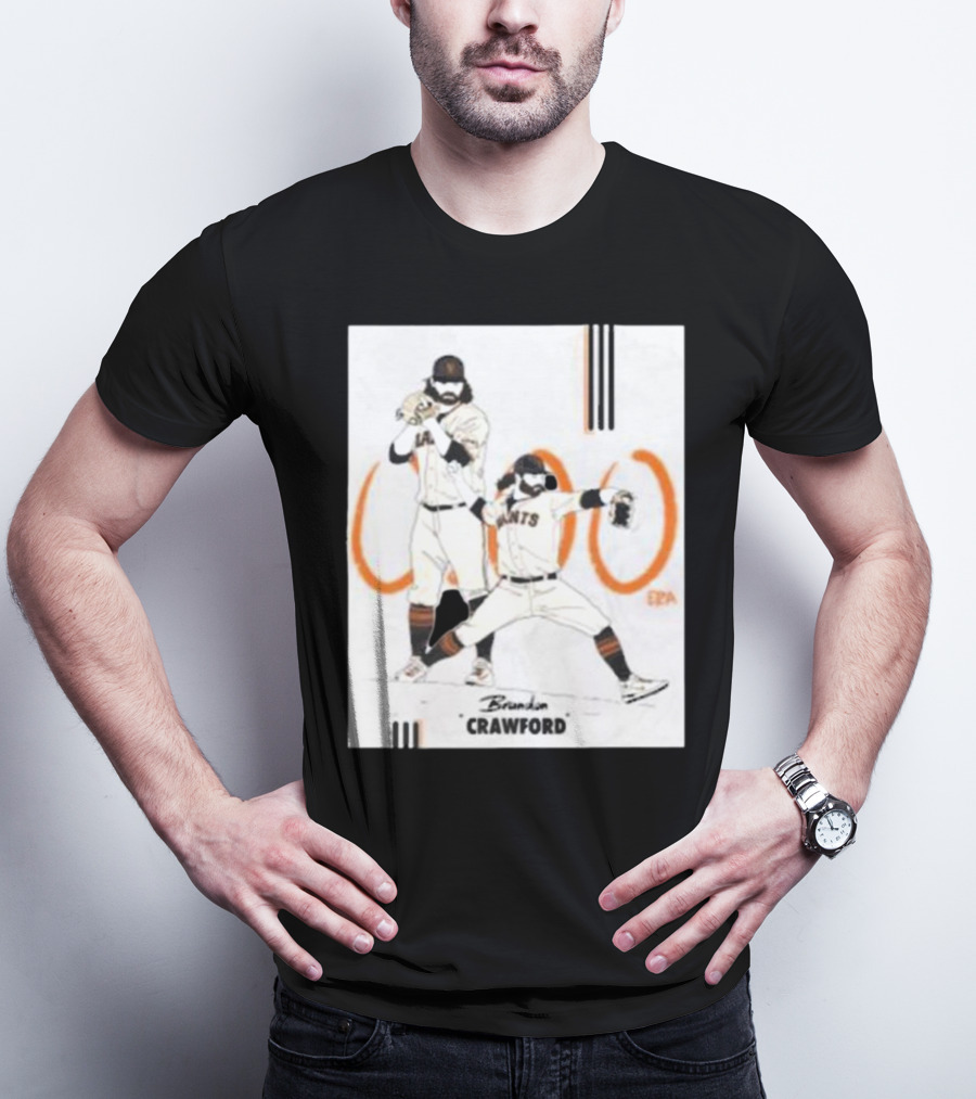 Brandon Crawford Giants Baseball Illustration With 1000 Celebratory T-Shirt