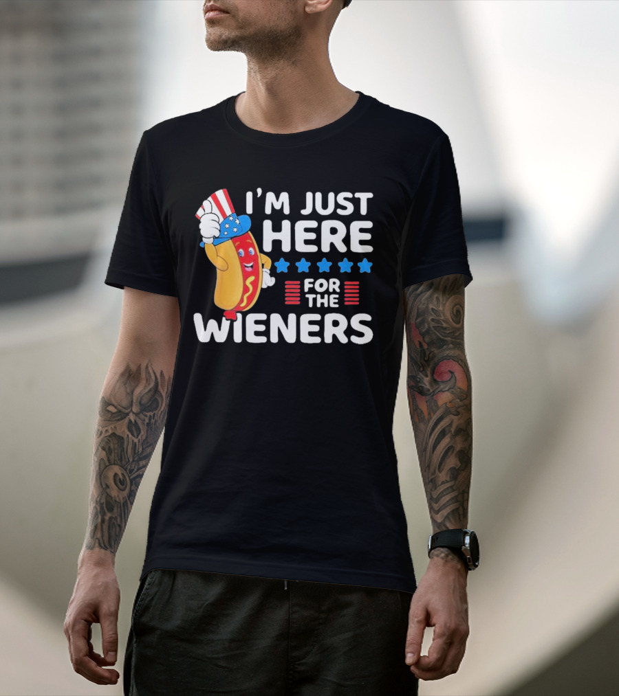 I'm Just Here For The Wieners Patriotic Hot Dog Uncle Sam Hat T-Shirt