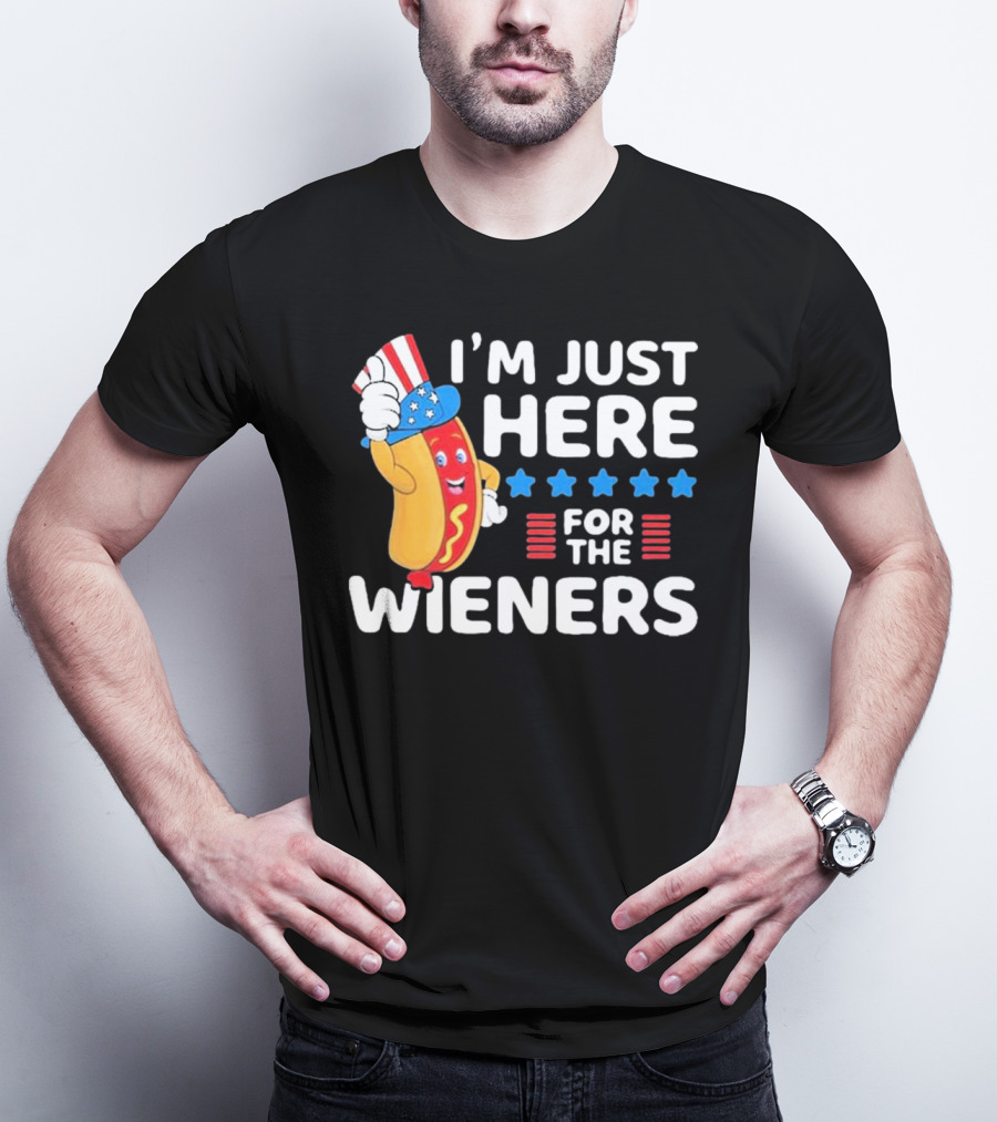 I'm Just Here For The Wieners Patriotic Hot Dog Uncle Sam Hat T-Shirt